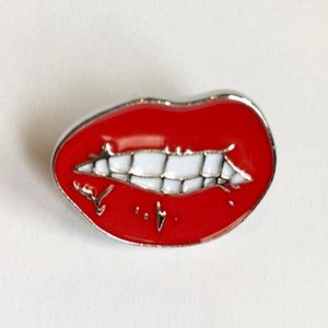 Jewelry | New Biting Lips Teeth Enamel Pin Red White Silver | Poshmark